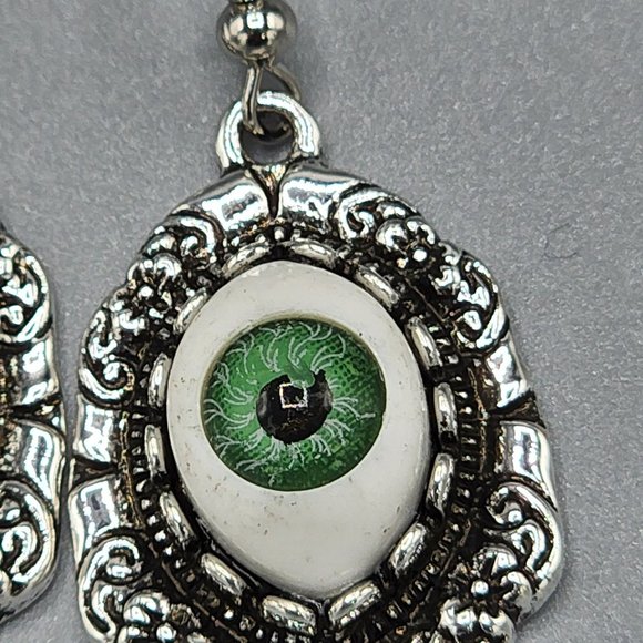 Jewelry | Decorative Framed Green Evil Eye Dangle Earrings With Silver ...